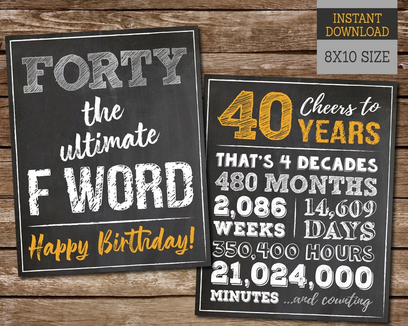 40th Birthday Sign Pack 40th Birthday Printable Signs Cheers Etsy Uk