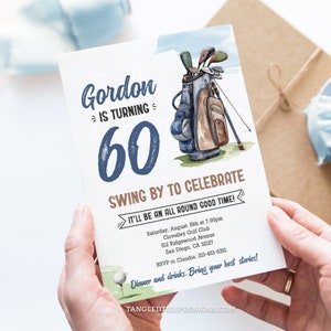 Editable Golfer 60th Birthday Invitation for a Man, Golf Theme Party ...