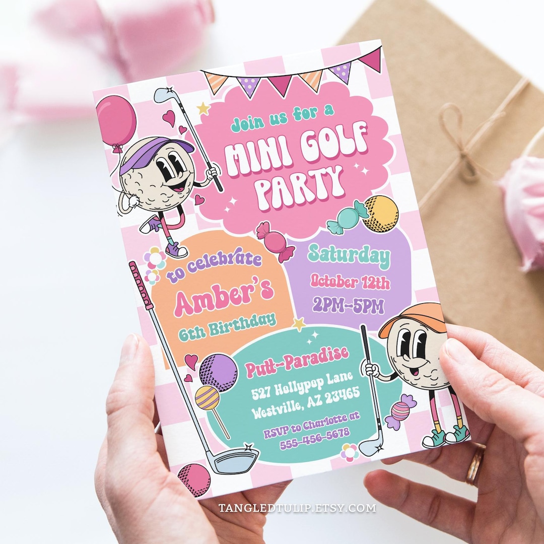 Mini Golf Birthday Invitation | Girl Groovy Mini Golf Birthday Party ...