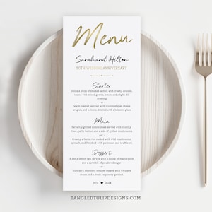 50th Anniversary Dinner Menu: Editable Anniversary Menu Card Template ...