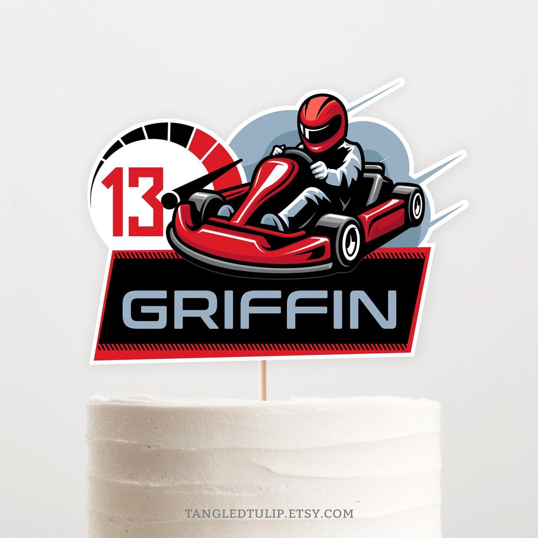 Go Kart Birthday Cake Topper, Printable Go Cart Cake Topper, Editable ...
