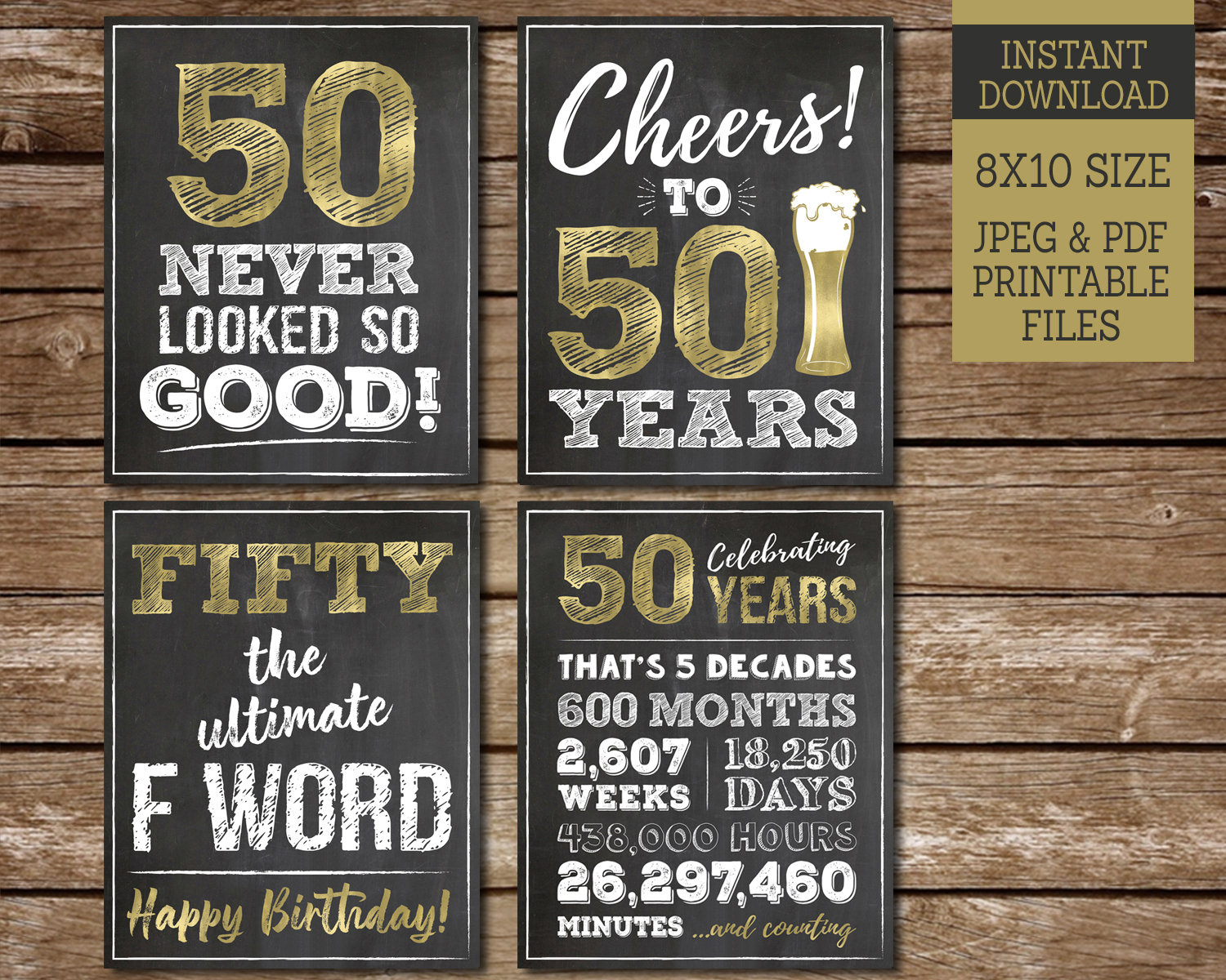 50th Birthday Sign Pack 50th Birthday PRINTABLE Signs Cheers | Etsy