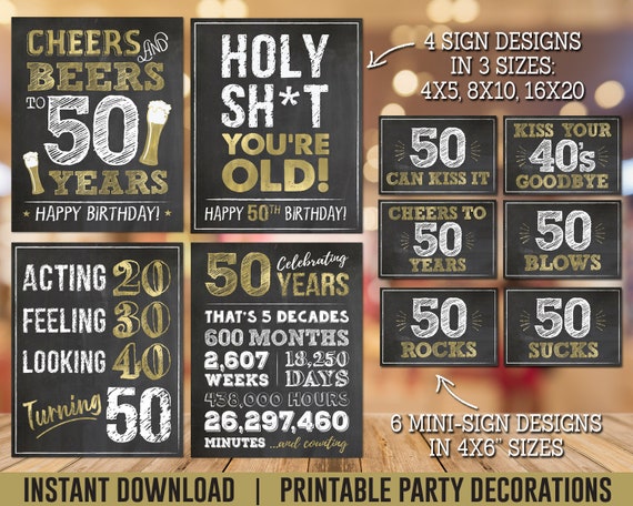 50th Birthday Party Decorations, Cheers and Beers to 50 Years PRINTABLE ...