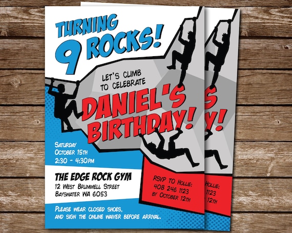 Rock Climbing Birthday Invitation for Boys, Rock Climbing Party Invite ...
