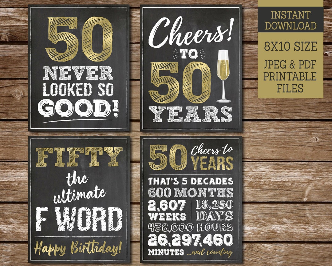 50th Birthday Sign Pack, 50th Birthday PRINTABLE Signs, Cheers to 50 ...