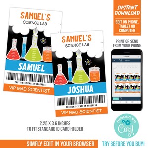 Science Party ID Badges, VIP Mad Scientist, Boy Science Birthday ...