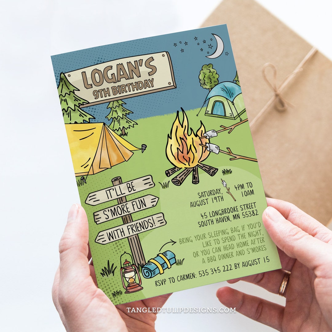 Campout Invitation Template for a S'mores Camping Birthday Party ...