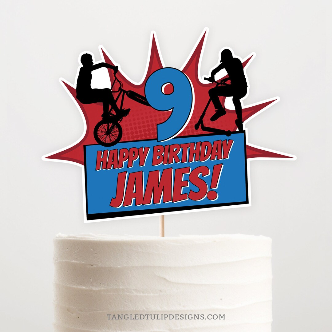BMX Bike Birthday Cake Topper, Scooter Cake Topper Template, Custom Boy ...