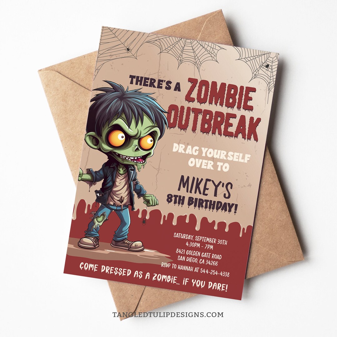 Zombie Birthday Invitation Template for Boys Zombies Party Editable ...