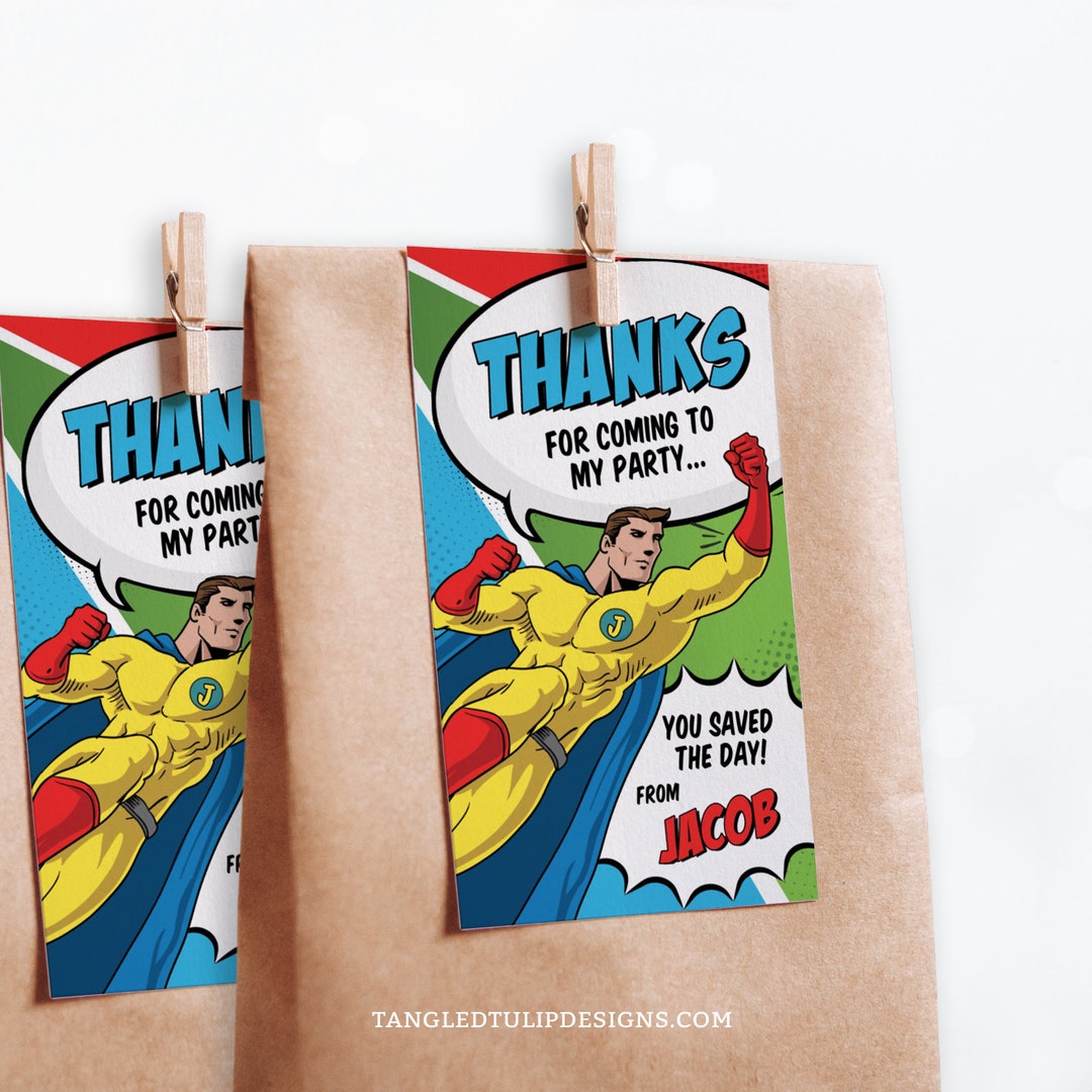 Editable Superhero Party Thank You Tags for Boys, Superhero Birthday ...