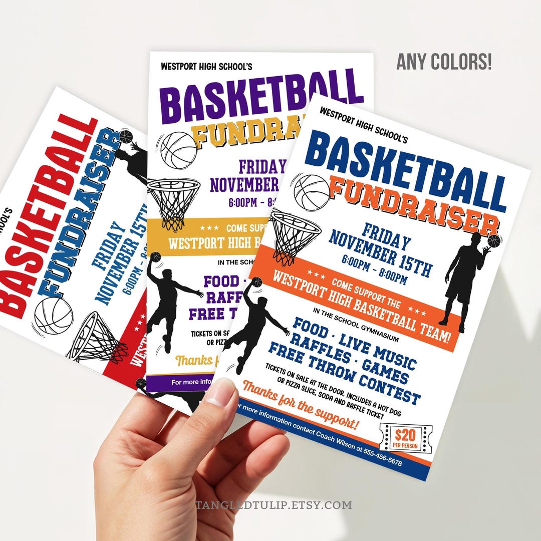 Editable Basketball Fundraiser Flyer and Poster Template, School ...