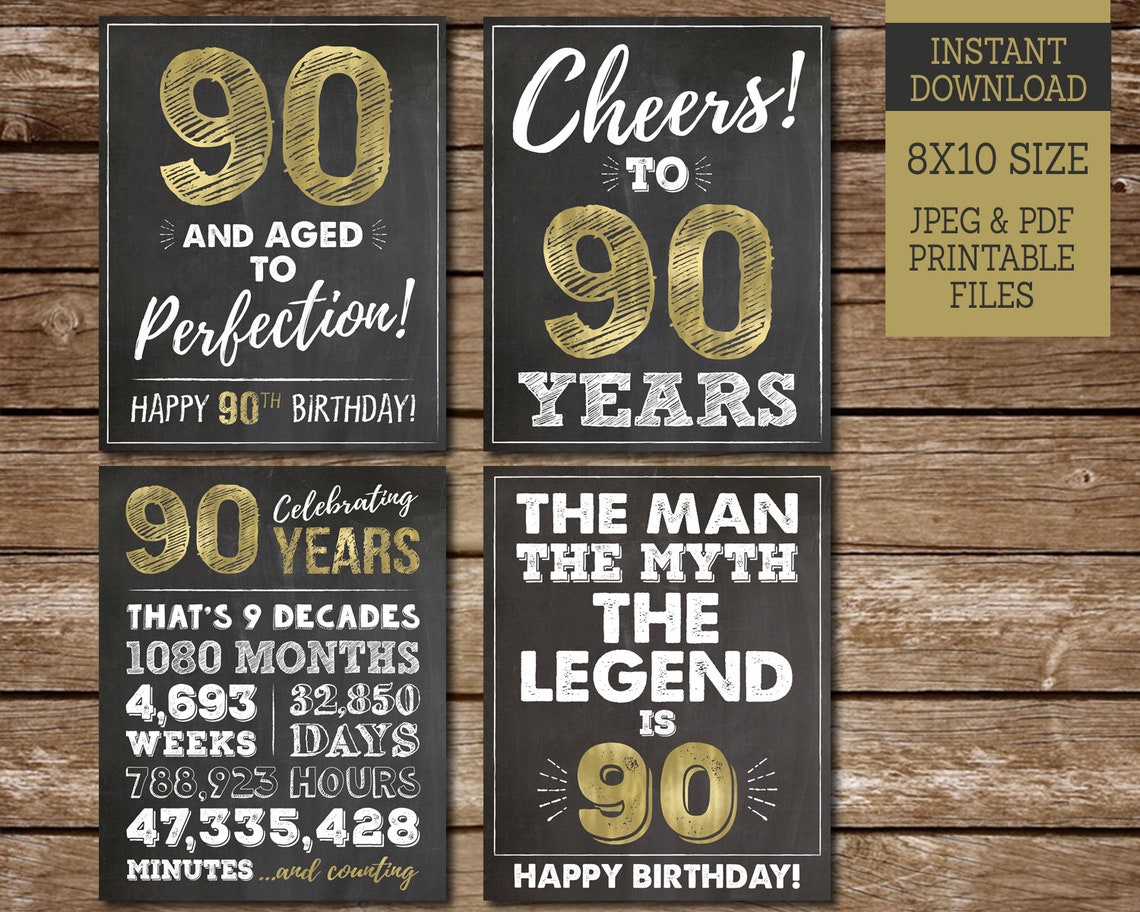 90th Birthday Signs for Men PRINTABLE Cheers to 90 Years | Etsy