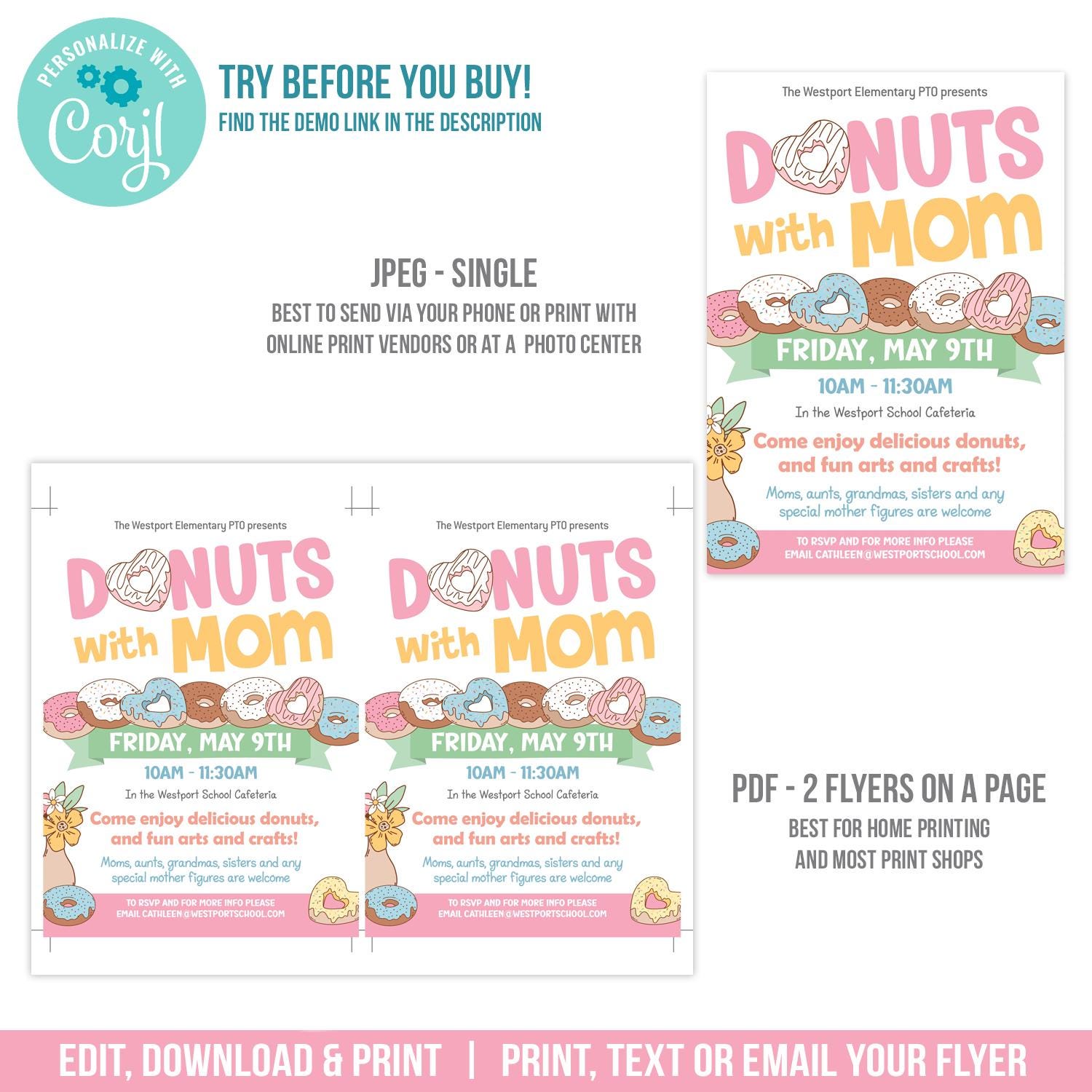 Editable Donuts With Mom Invitation Flyer, School Mother's Day ...