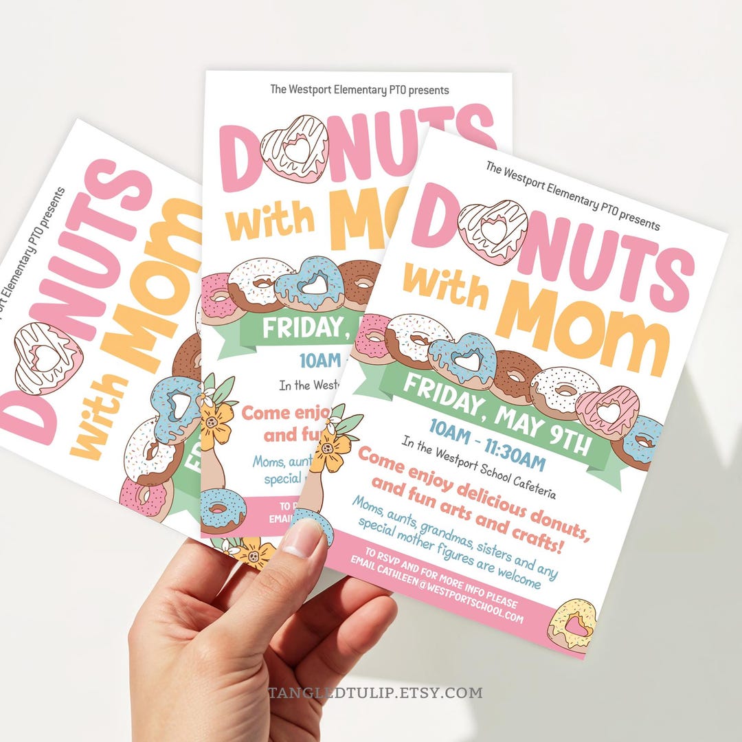 Editable Donuts With Mom Invitation Flyer, School Mother's Day ...