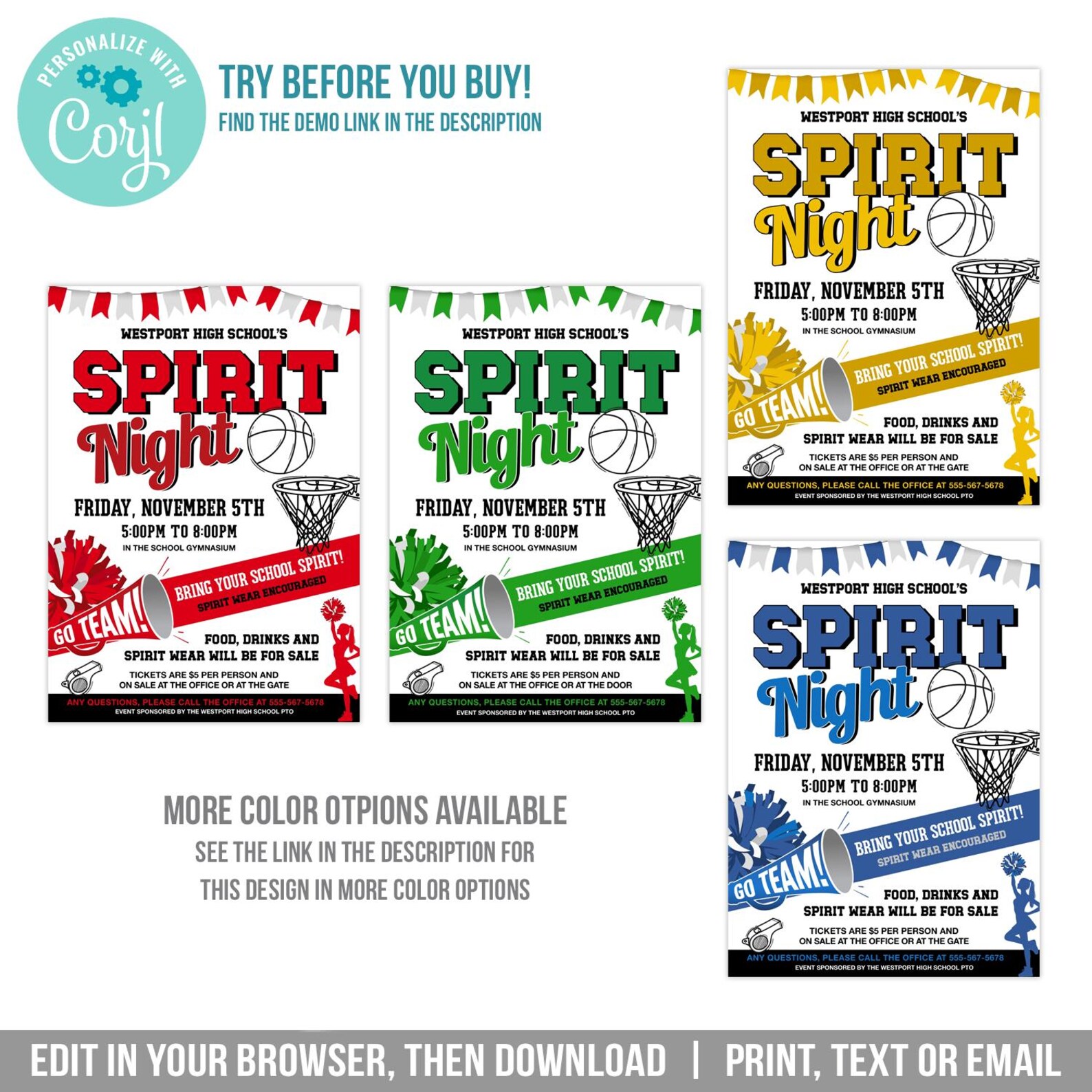 School Spirit Night Flyer | Basketball Pep Rally School Event Poster ...