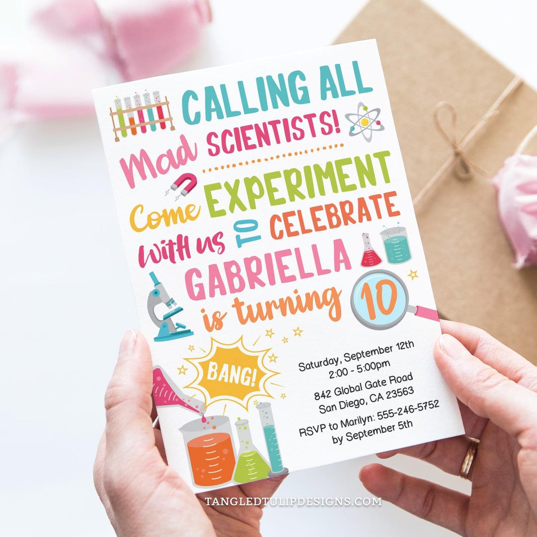 Girl Science Party Invitation, Mad Scientist Birthday Invite, Calling ...