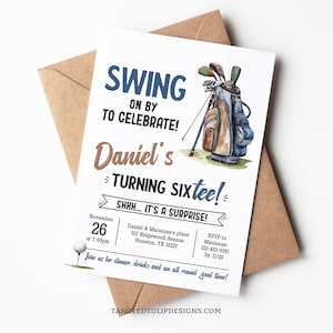 Golf Surprise 60th Birthday Invitation Template, Editable Golf Theme ...