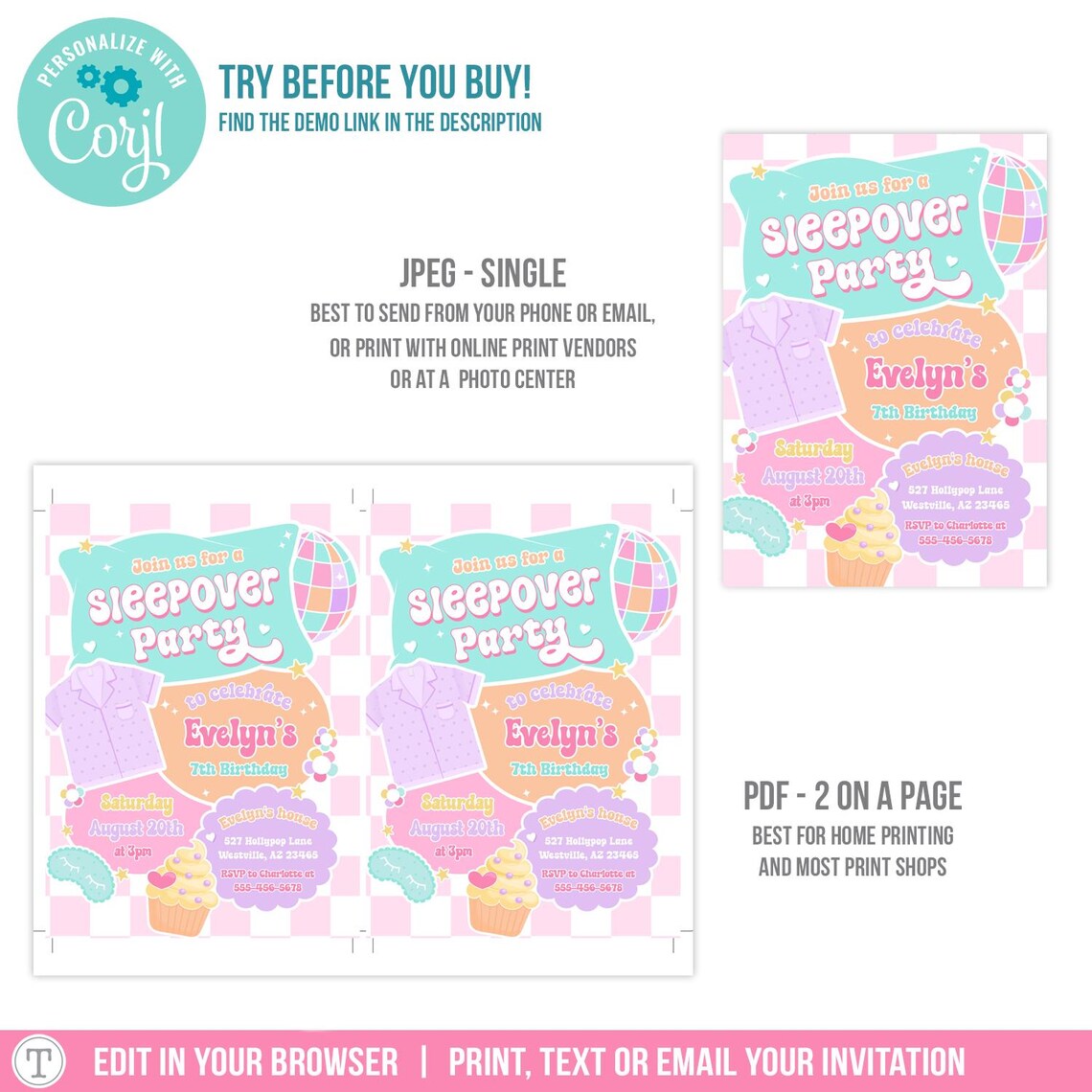 Sleepover Birthday Invitation | Groovy Girl Sleepover Pajama Birthday ...