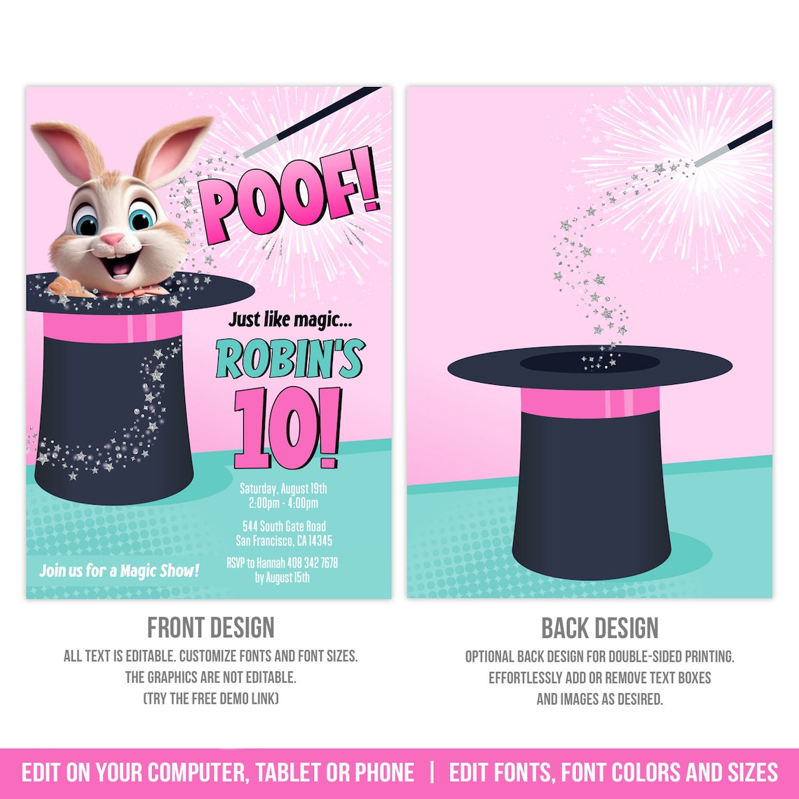 Magic Birthday Invitation | Girl Magic Show Birthday Party Invite ...