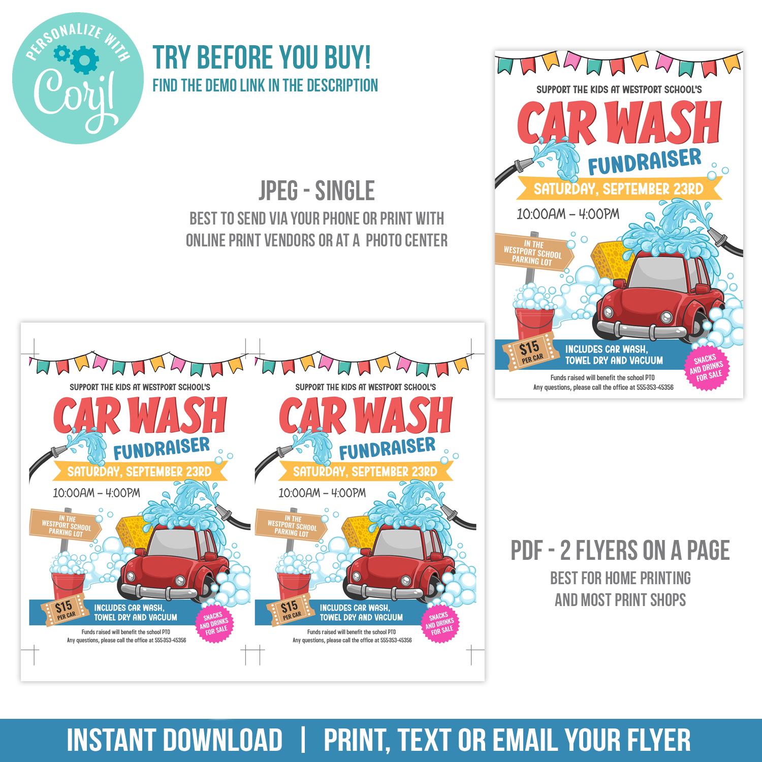Car Wash Fundraiser Flyer | School & Community Car Wash Poster ...