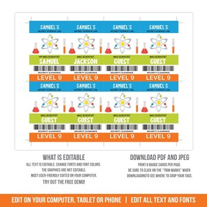 Editable Science Party ID Badge Template, Mad Scientist ID Badge, Mad ...