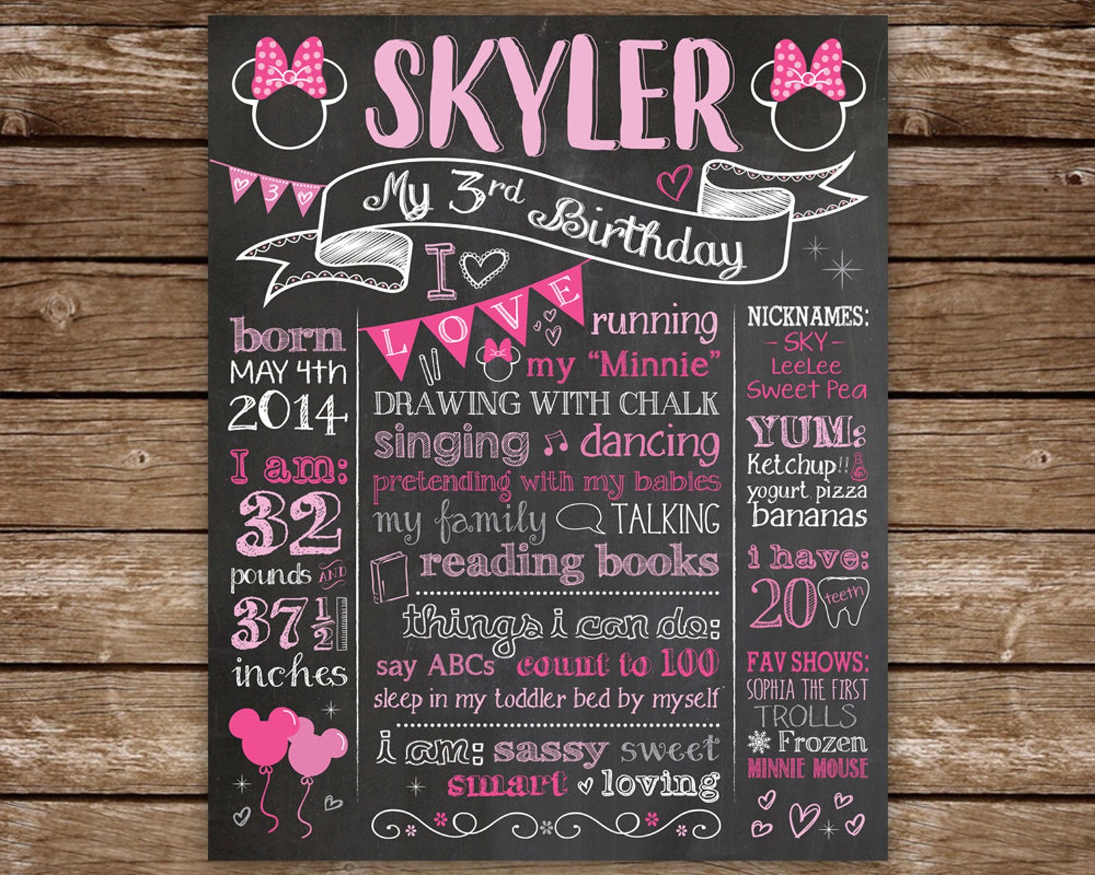 Third Birthday Chalkboard 3rd Birthday Sign Minnie Mouse - Etsy
