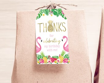 Tropical Thank You Tag, PRINTABLE, Digital Flamingo Toucan Watermelon ...