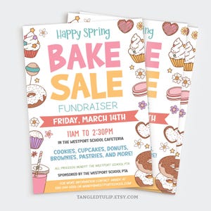 Bake Sale Flyer and Poster, Editable Spring Bake Sale Fundraiser ...