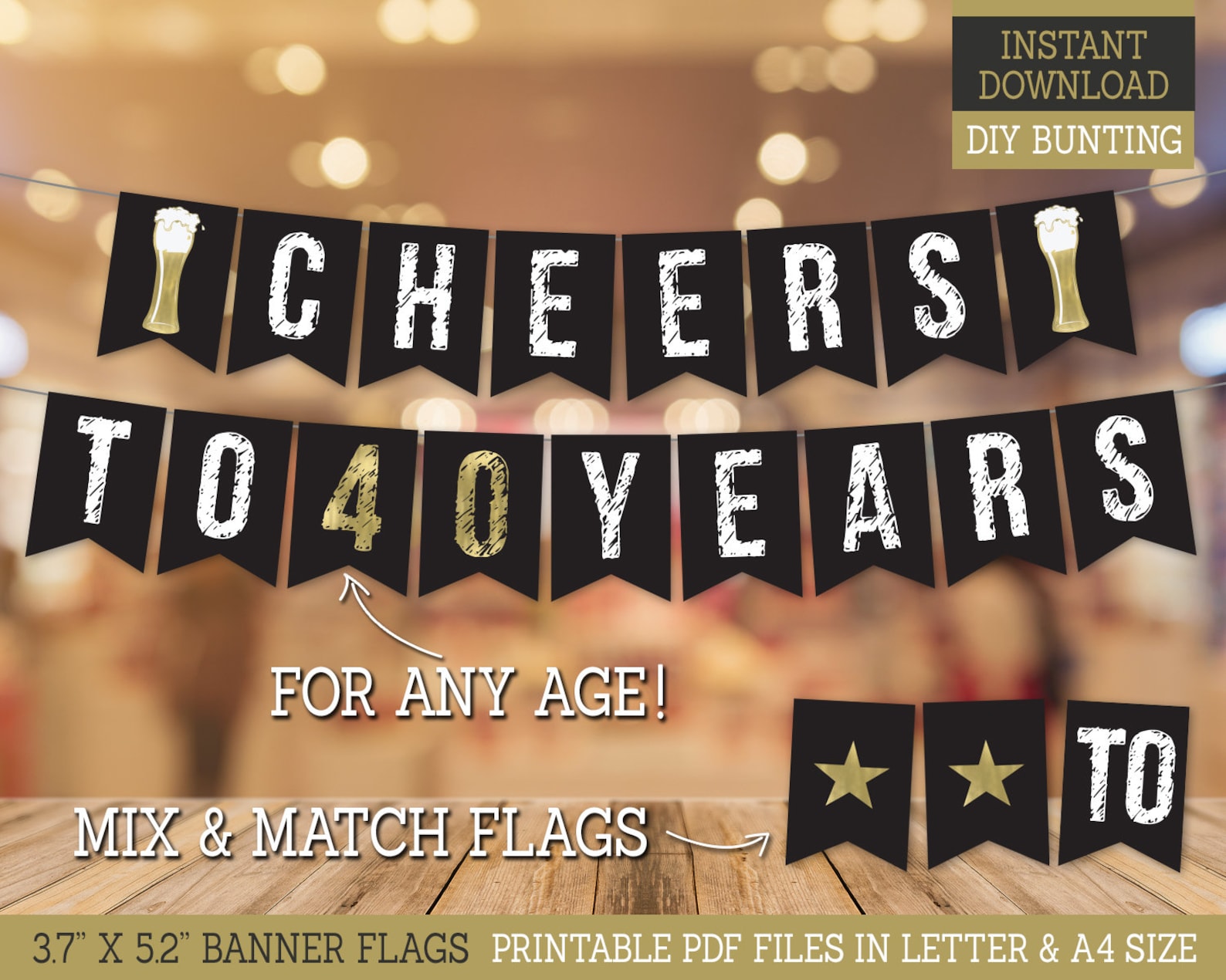 Cheers to 40 Years Banner 40th Birthday Banner PRINTABLE - Etsy