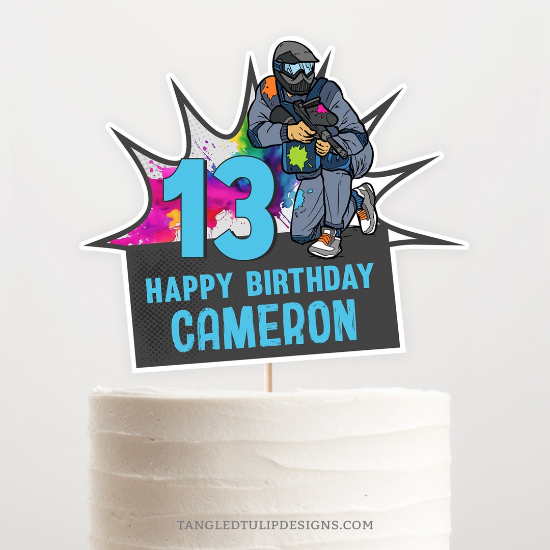 Custom Paintball Birthday Cake Topper, Editable Paintballer Cake Topper ...