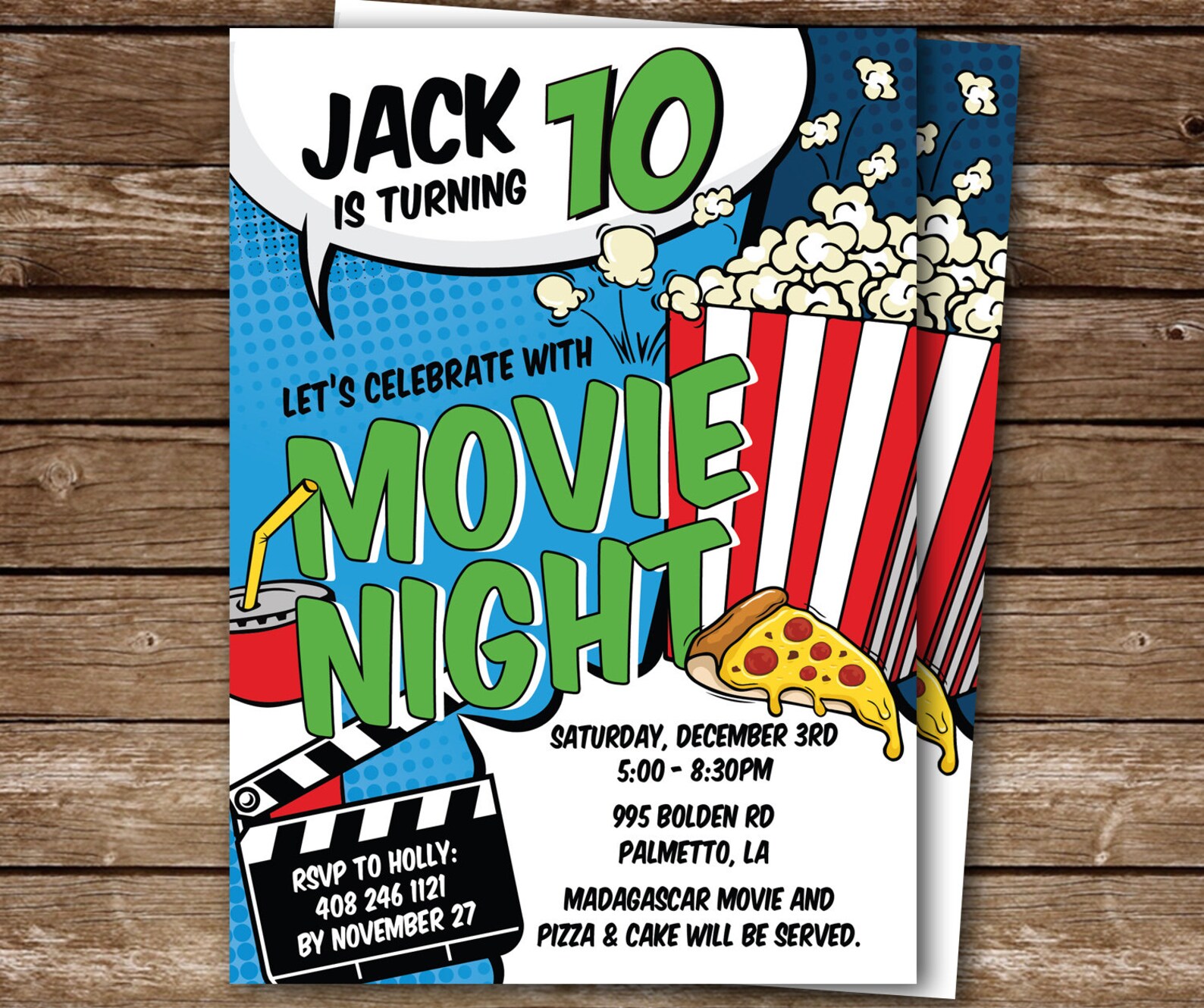 Movie Night Birthday Invitation Pizza and Movies Party - Etsy New Zealand