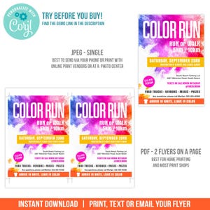 Color Run Flyer | Fun Run Event Poster | Paint Run Flyer | Printable ...