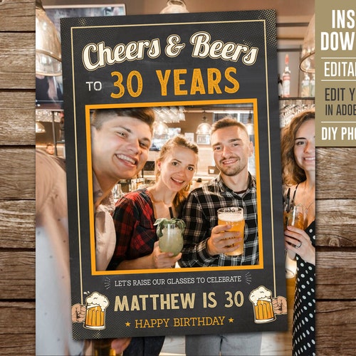 Cheers and Beers Photo Booth Prop EDITABLE Selfie Frame Photo - Etsy