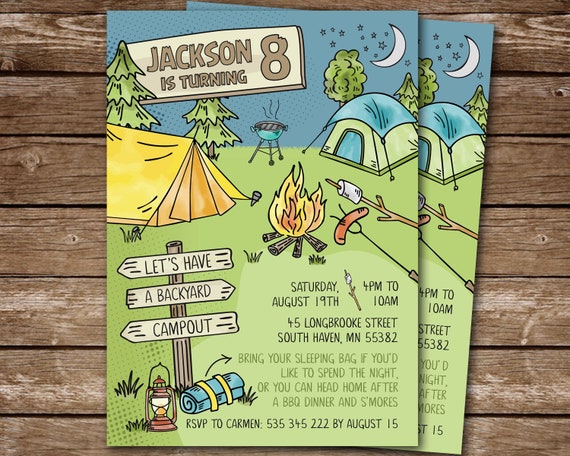 Campout Birthday Invitation, Backyard Campout Party Invite with tents ...