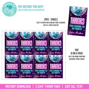 Disco Party Gift Tags Neon Glow Dance Party Favor Tag Teen Girl ...