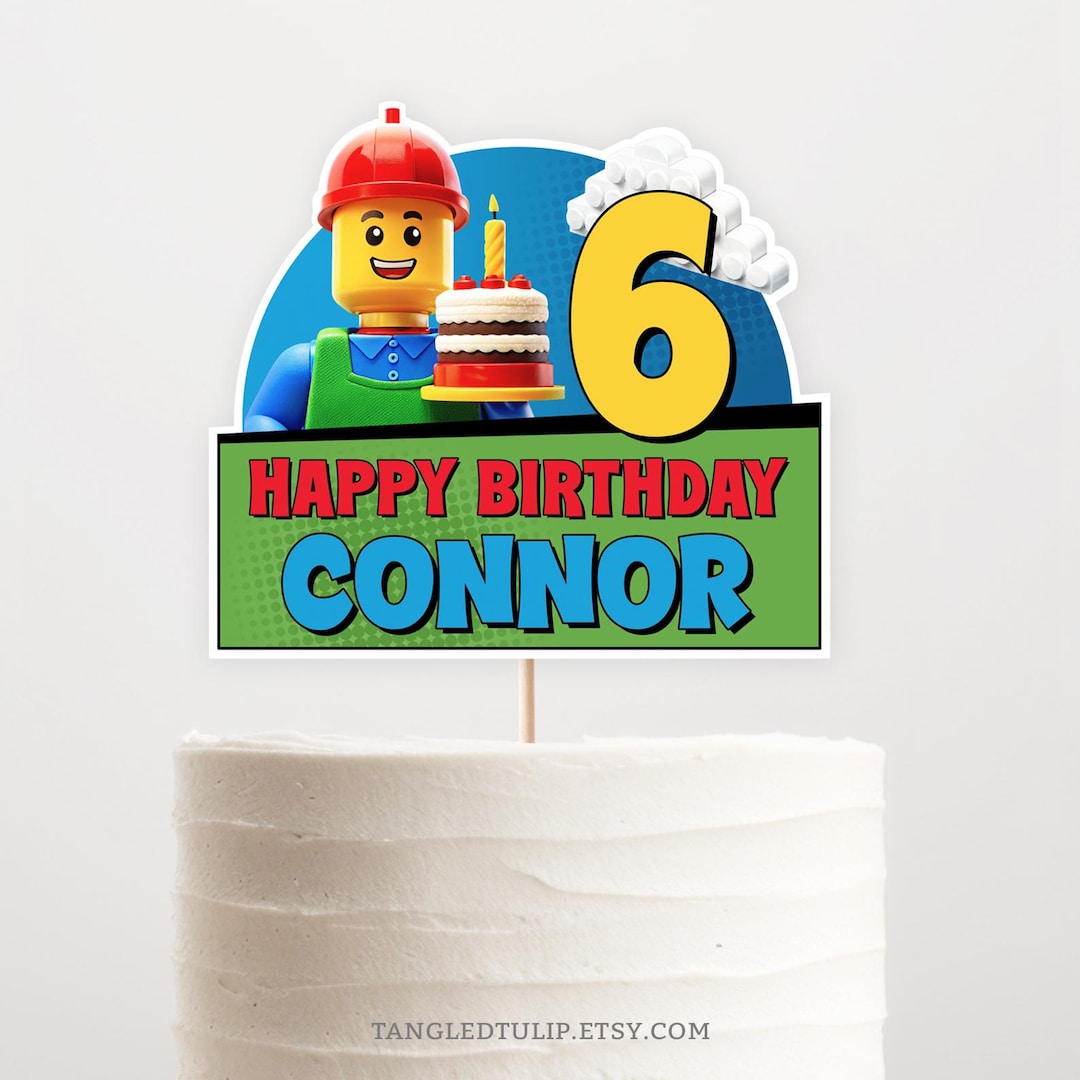 Building Blocks Cake Topper, Editable Construction Birthday Cake Topper ...