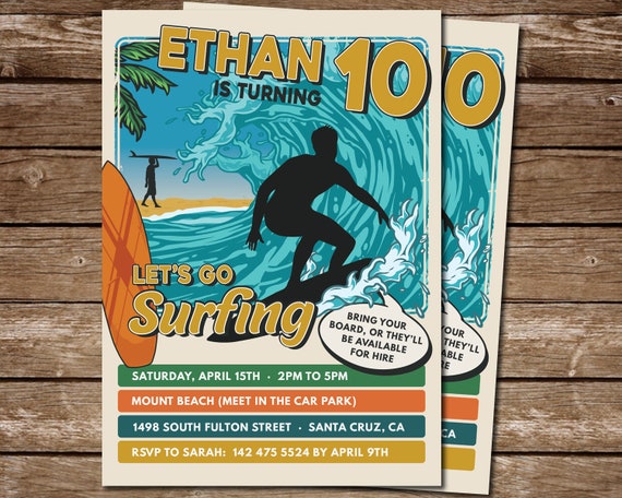 Surfing Birthday Invitation for a Surfer Party, Digital Surfing ...