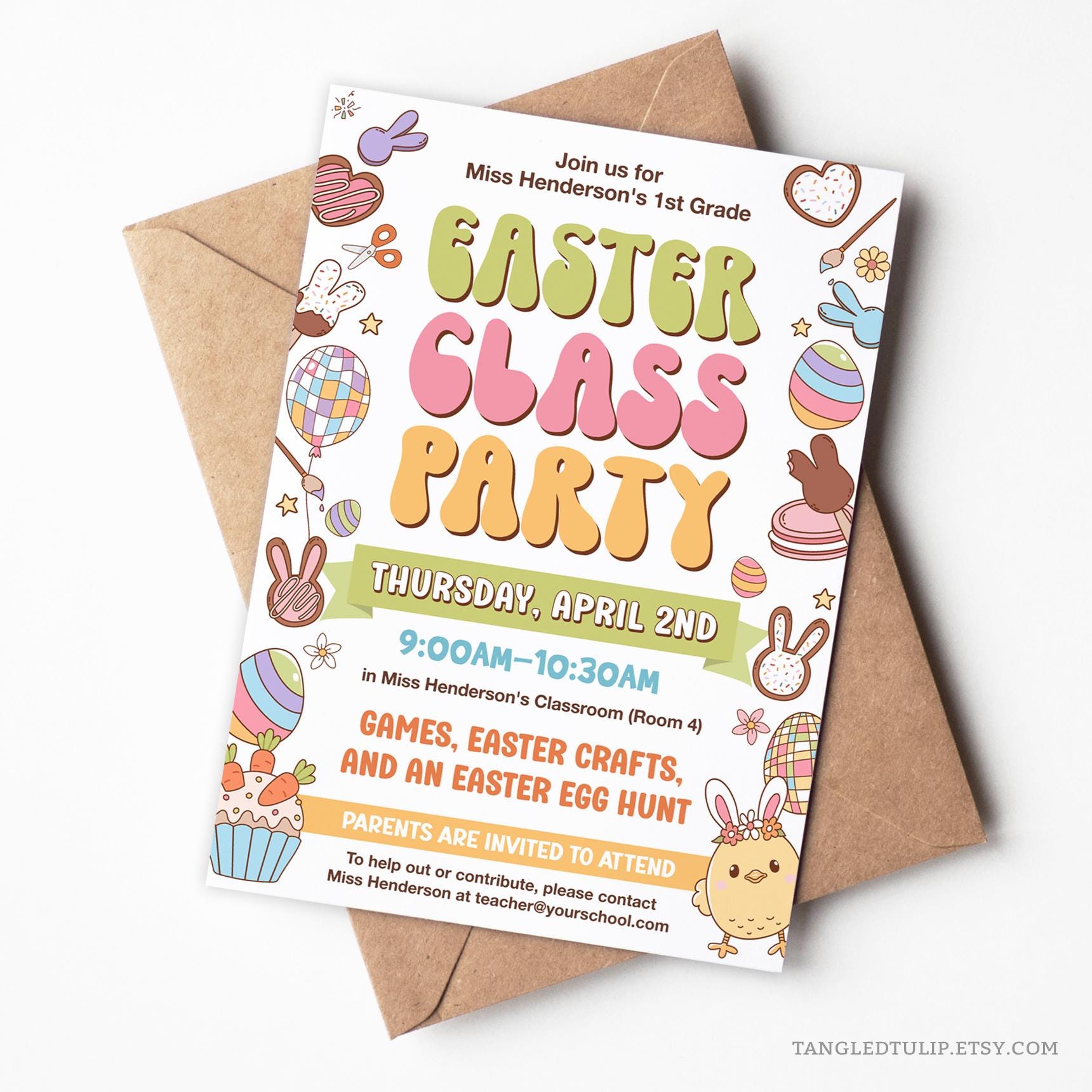 School Easter Class Party Invitation | Groovy Kids Classroom Easter ...