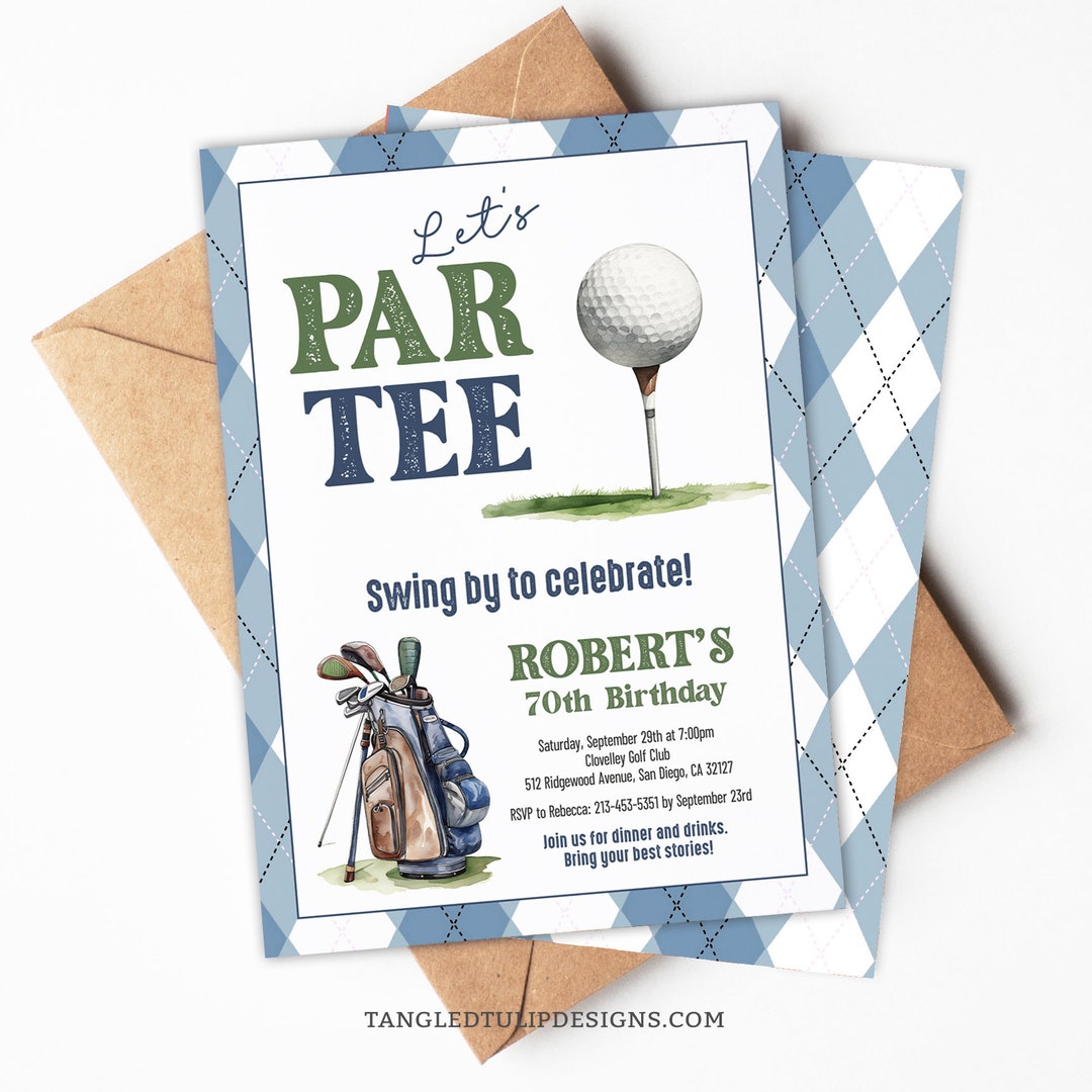 Editable Golfer 70th Birthday Invitation, Par Tee Man Golf Party Invite ...