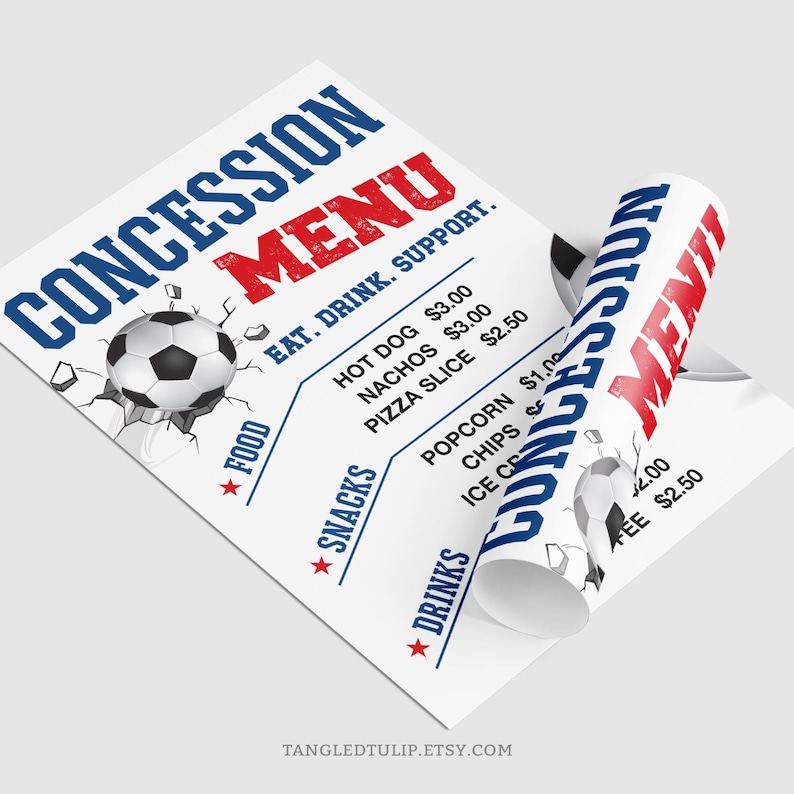 Soccer Concession Menu Poster | Soccer Refreshment Stand Price List ...