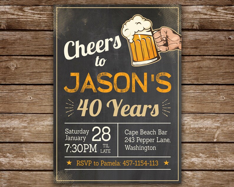 Cheers And Beers To 40 Years Printable Invite 40th Birthday Etsy
