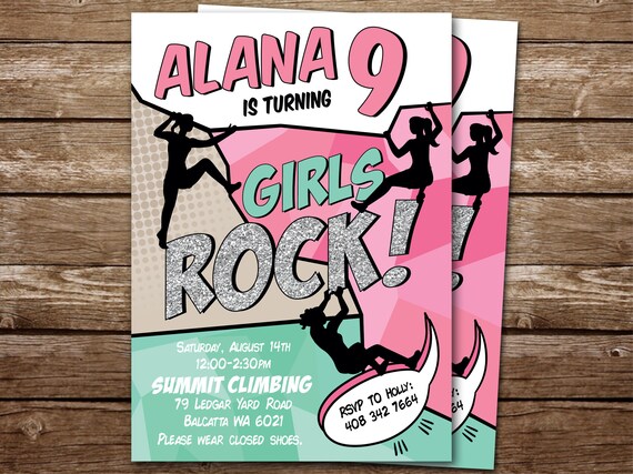 Indoor Climbing Party Invitation, Girls Rock! Birthday, PRINTABLE Rock ...