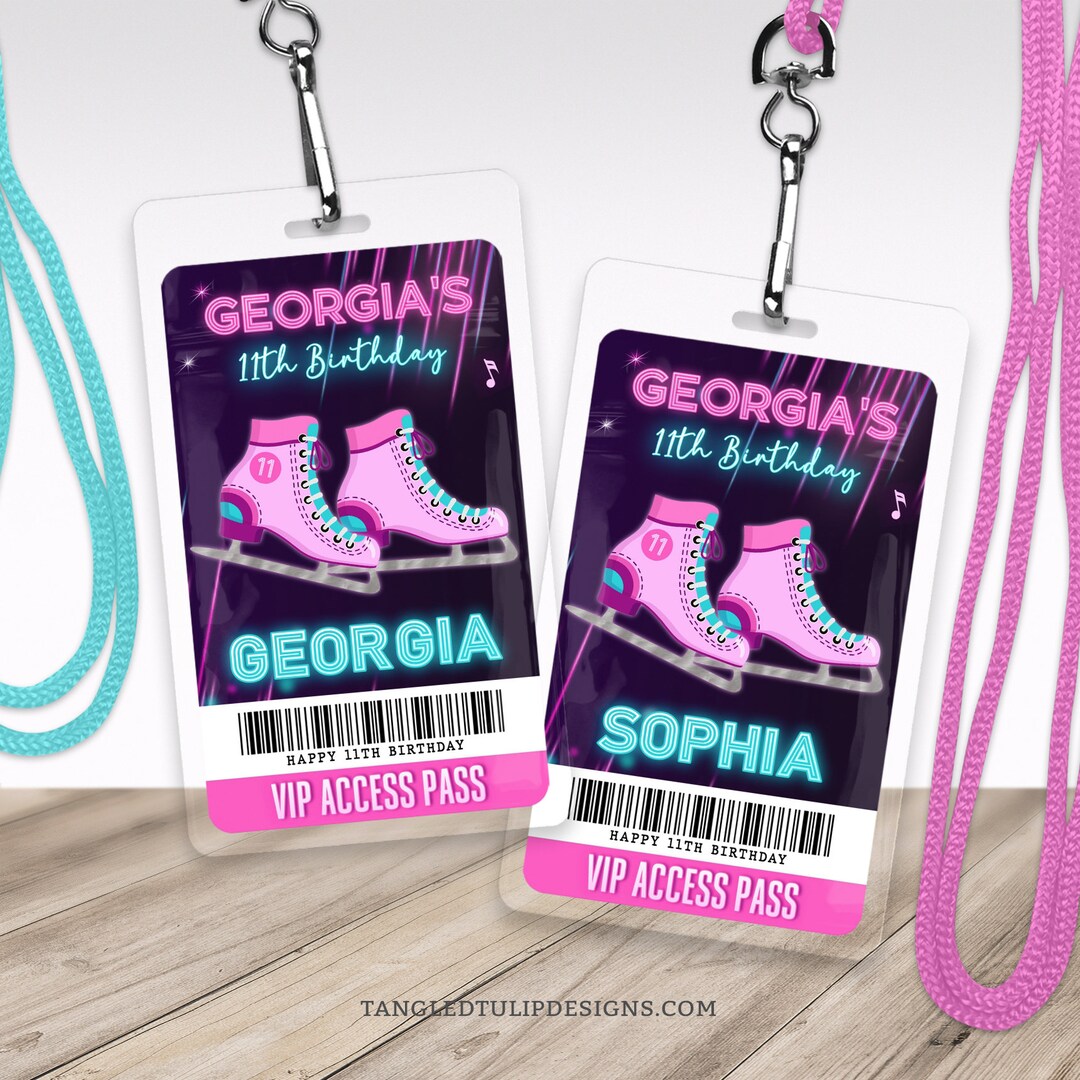 Ice Skating Party ID Badges, Ice Skate VIP Access Badge for Lanyard ...