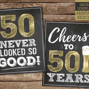 50th Birthday Sign Pack, 50th Birthday PRINTABLE Signs, Cheers to 50 ...