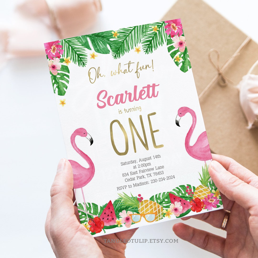 Flamingo First Birthday Invitation, Oh What Fun 1st Birthday Invite ...