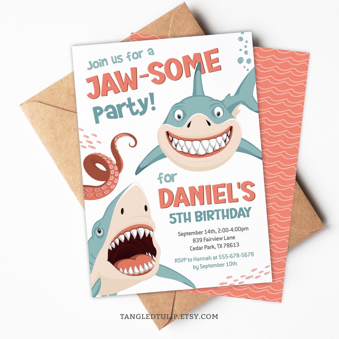 Editable Shark Birthday Invitation, Sharks Party Invite Template, Happy ...