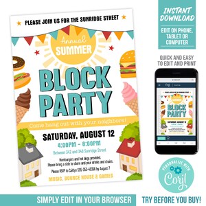 Block Party Flyer Template, Editable Neighborhood Block Party ...