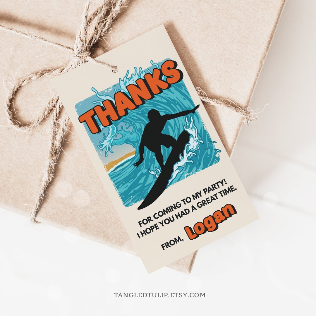 Surfing Birthday Thank You Tags Surf Party Favor Tag Boy Editable Beach ...