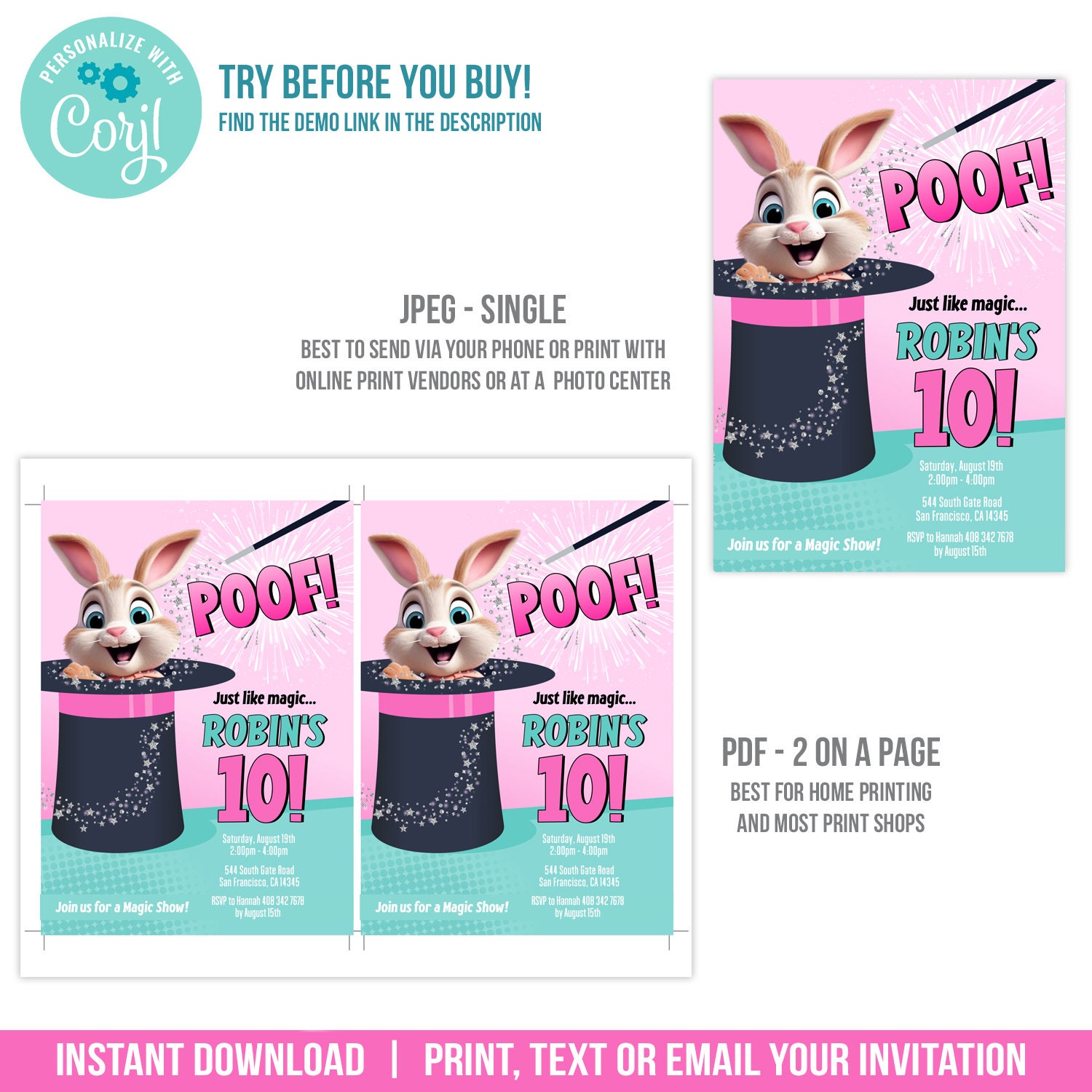 Magic Birthday Invitation | Girl Magic Show Birthday Party Invite ...