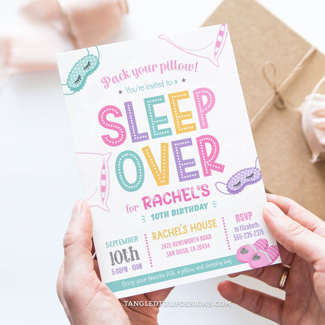 Editable Sleepover Party Invitation Girls Slumber Party Invite